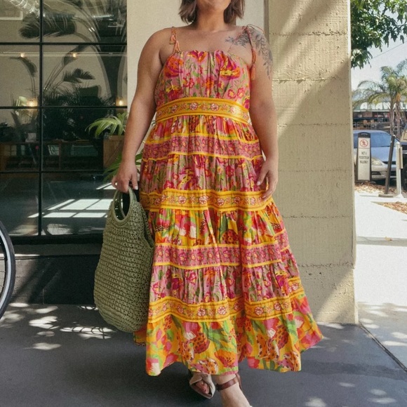 FARM Rio | Dresses | Farm Rio Mixed Fruits Pink Floral Tropical Tiered ...